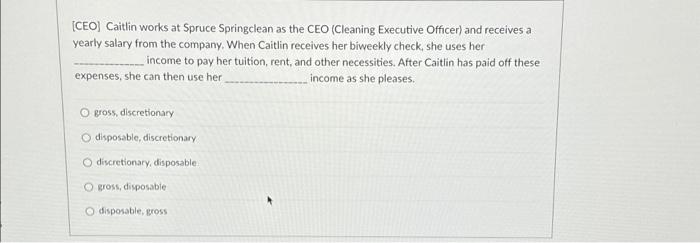 Solved [CEO] Caitlin works at Spruce Springclean as the CEO | Chegg.com