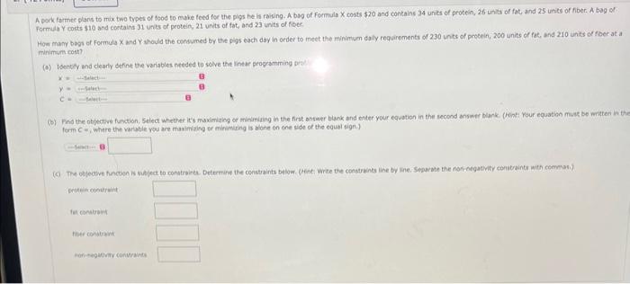 Solved A pork farmec plans to mix twa types of food to make | Chegg.com