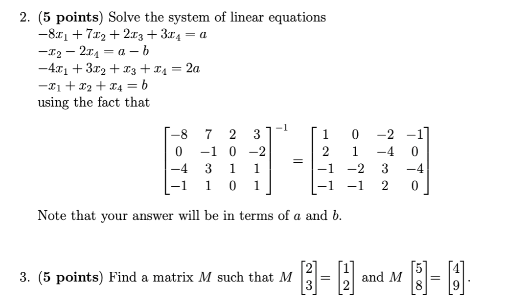 Solved (5 ﻿points) ﻿Solve the system of linear | Chegg.com