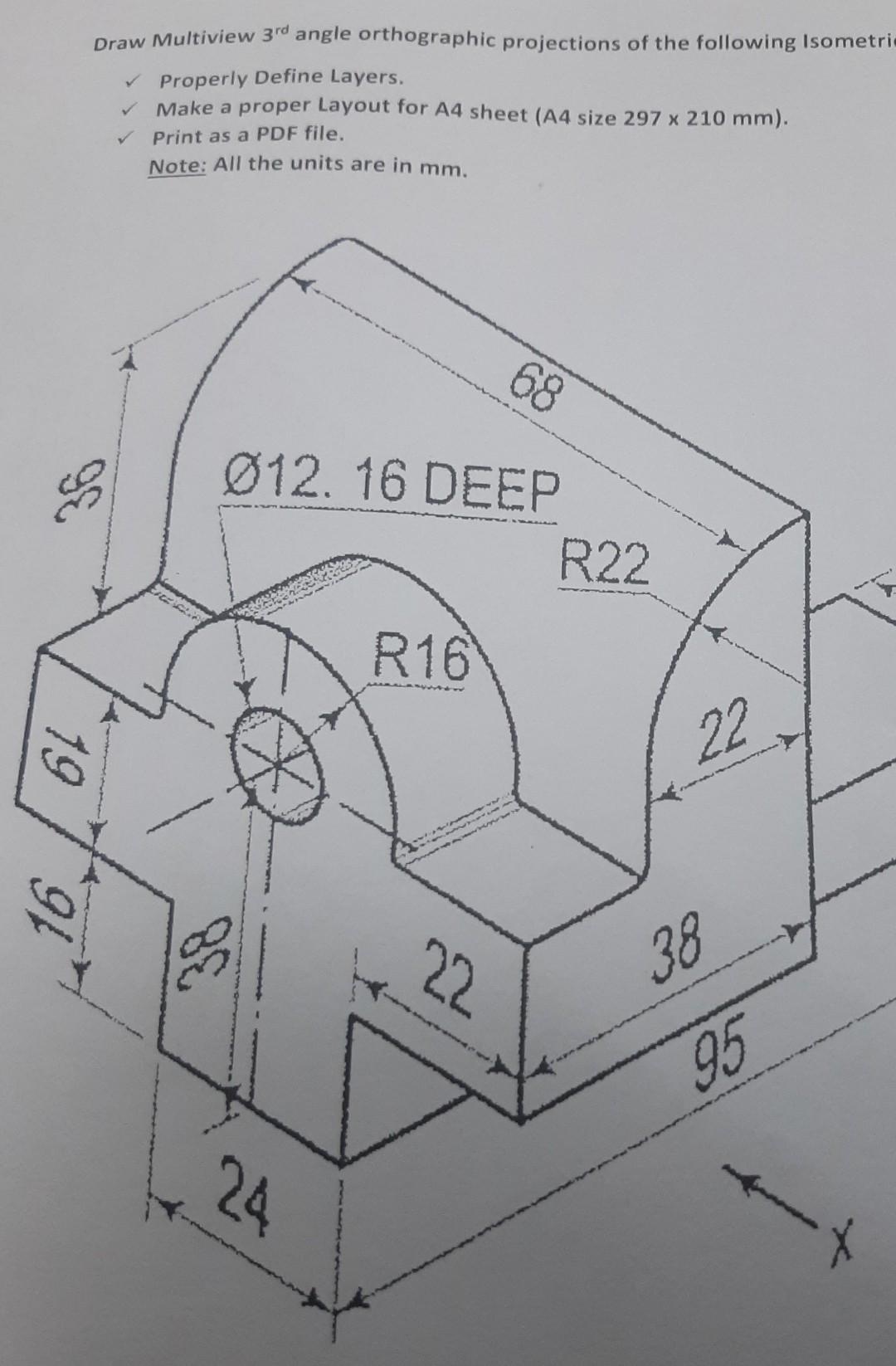 Solved Draw Multiview 3rd angle orthographic projections of | Chegg.com