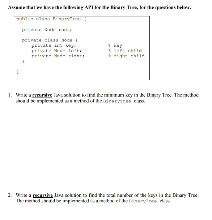 Solved Assume that we have the following API for the Binary | Chegg.com