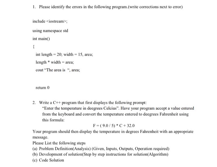 Solved 1 Please Identify The Errors In The Following