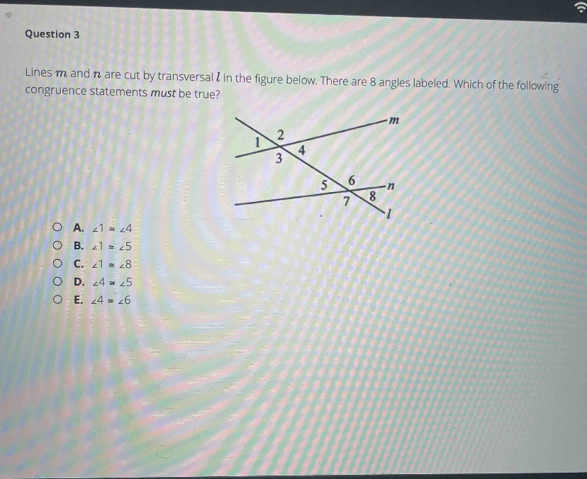Solved Lines m ﻿and n ﻿are cut by transversal l ﻿in the | Chegg.com