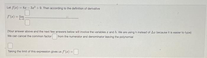 Solved Let f(x)=8x−3x2+9. Then according to the definition | Chegg.com