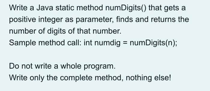 Solved i dont want a whole program i want only the method | Chegg.com