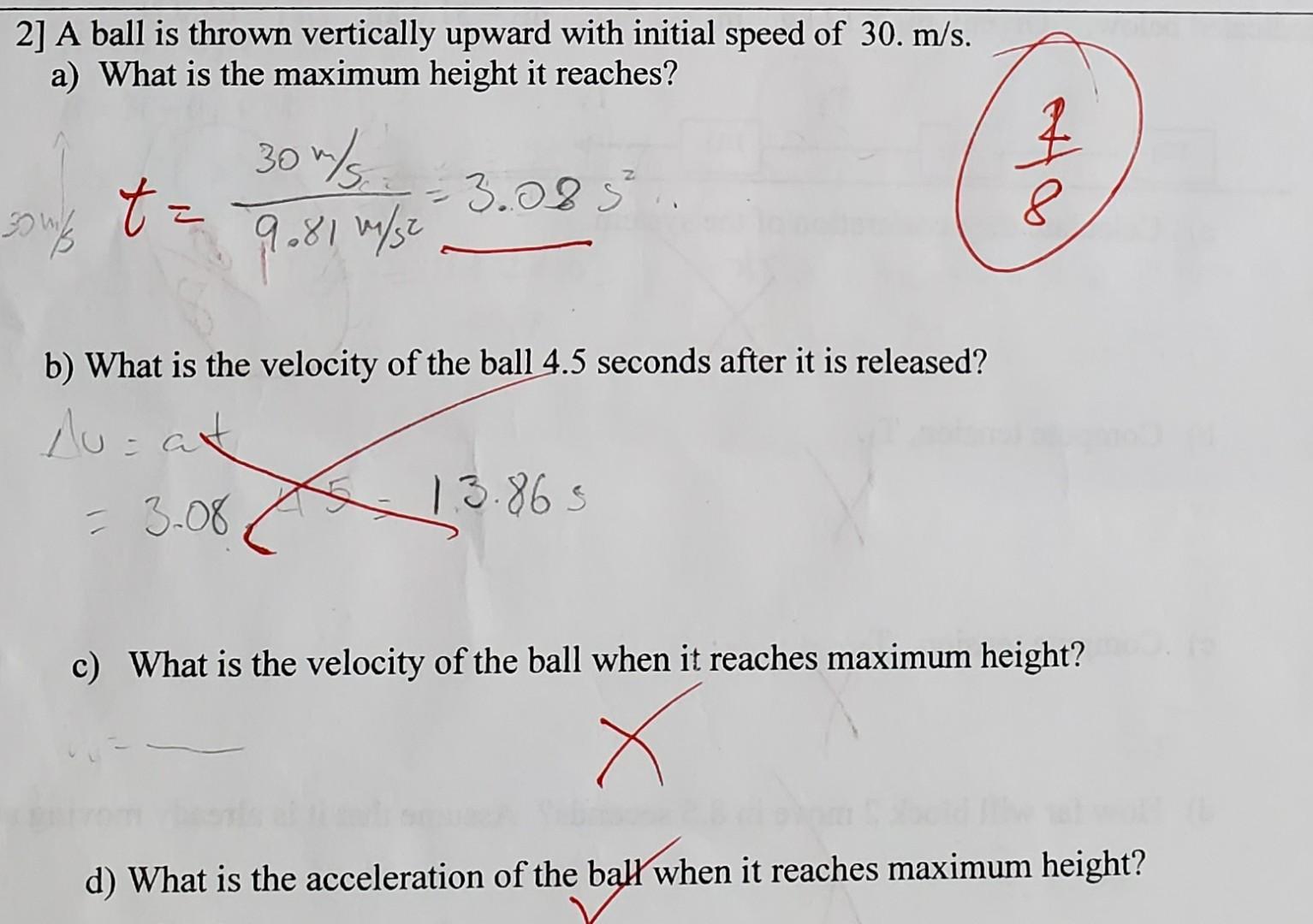 Solved 2] A ball is thrown vertically upward with initial | Chegg.com