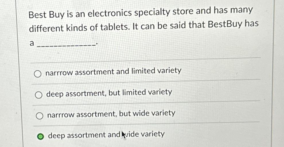Solved Best Buy is an electronics specialty store and has | Chegg.com