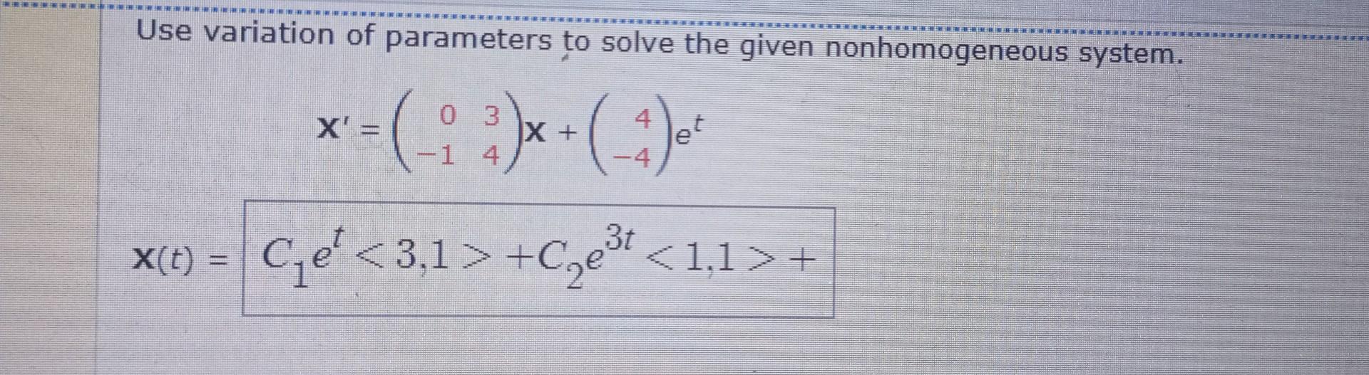 Solved Use variation of parameters to solve the given | Chegg.com
