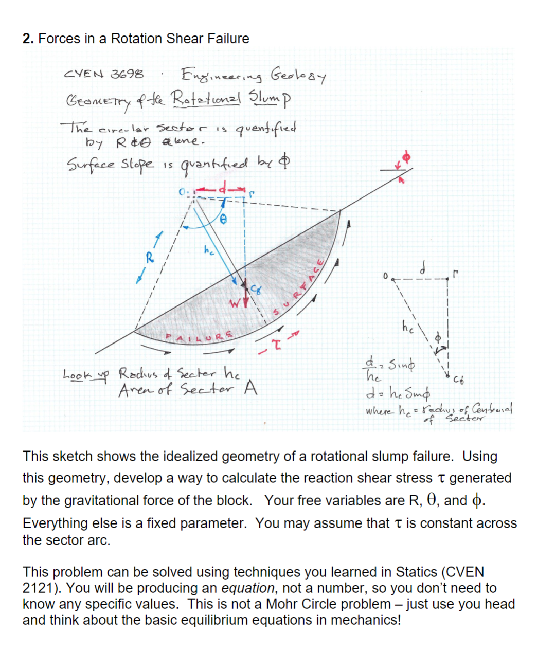 Solved Forces in a Rotation Shear FailureCVEN 3698 . | Chegg.com