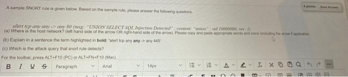 Solved A sample SNORT rule is given below. Based on the | Chegg.com