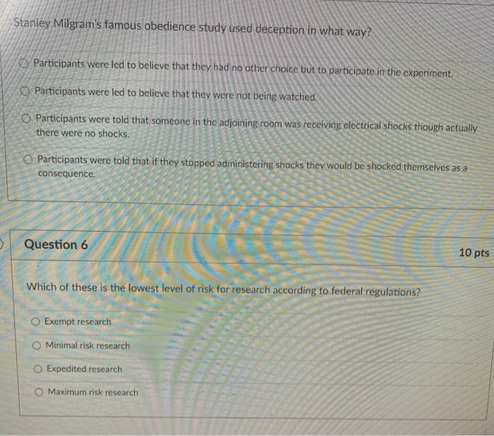 Solved Stanley Milgram's famous obedience study used | Chegg.com