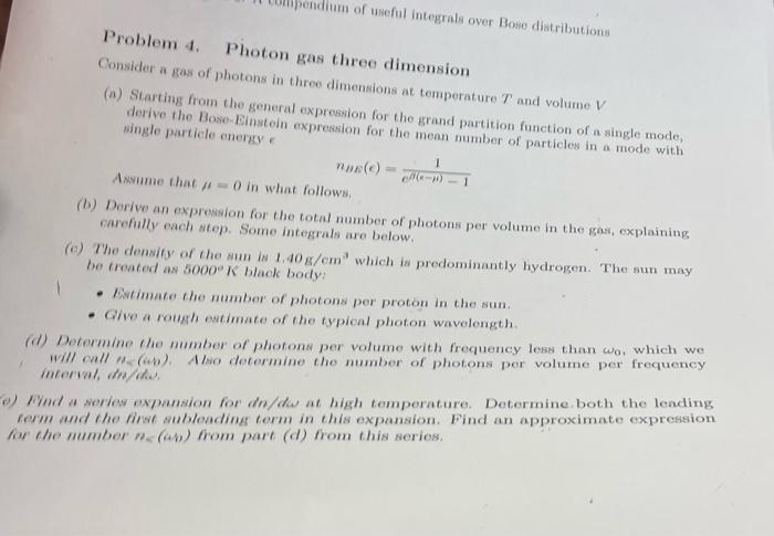 um of useful integrals over Bose distributions 1 | Chegg.com
