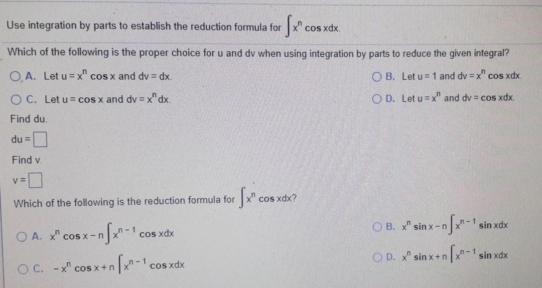 Solved Use integration by parts to establish the reduction | Chegg.com