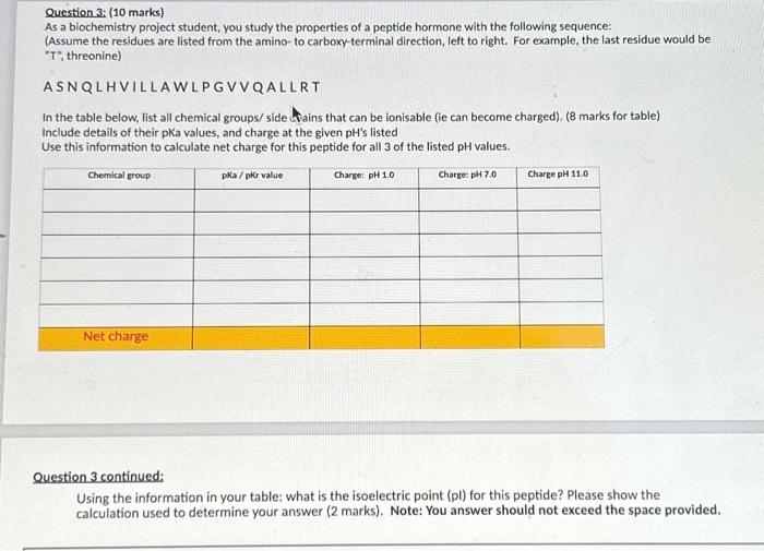 Solved Question 3: (10 marks) As a biochemistry project | Chegg.com