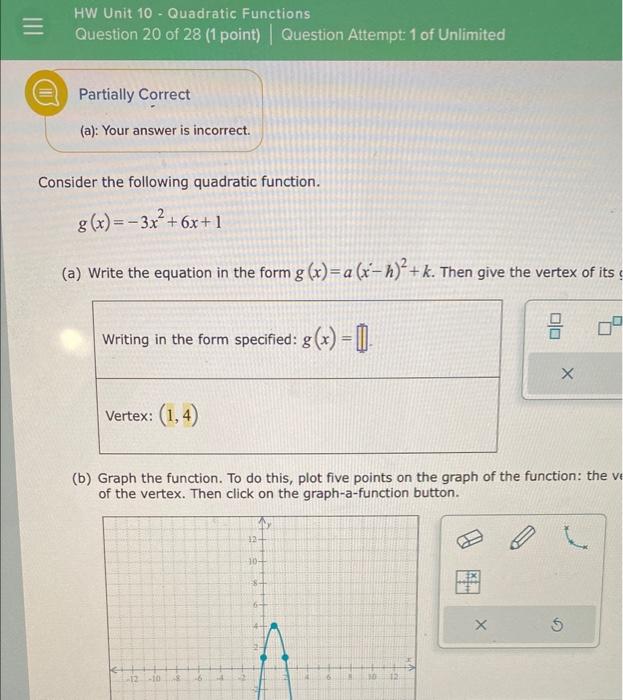 Solved HW Unit 10 - Quadratic Functions Question 20 of 28 (1 | Chegg.com