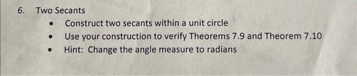 6. Two Secants - Construct two secants within a unit | Chegg.com