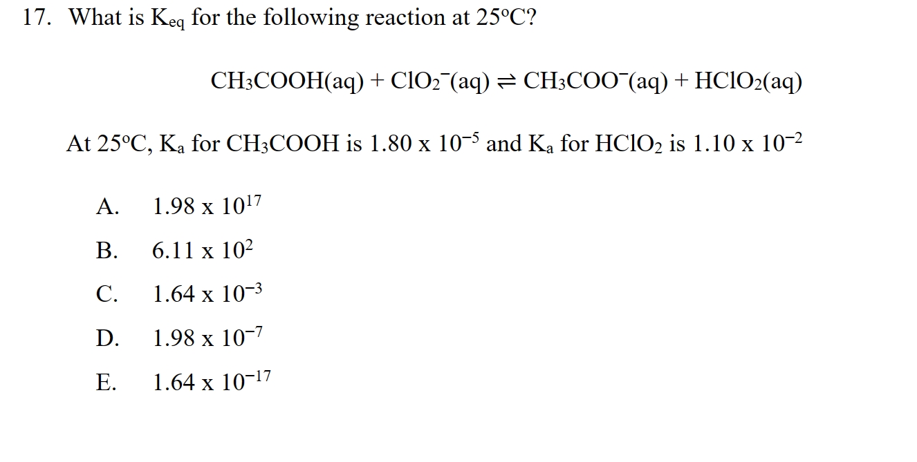 Solved What is Keq ﻿for the following reaction at | Chegg.com
