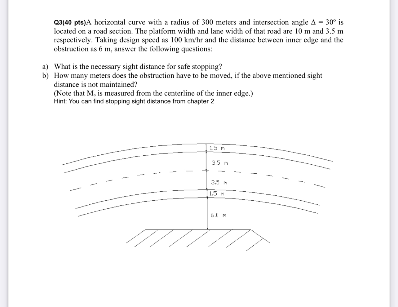 Solved Q3(40 ﻿pts)A horizontal curve with a radius of 300 | Chegg.com