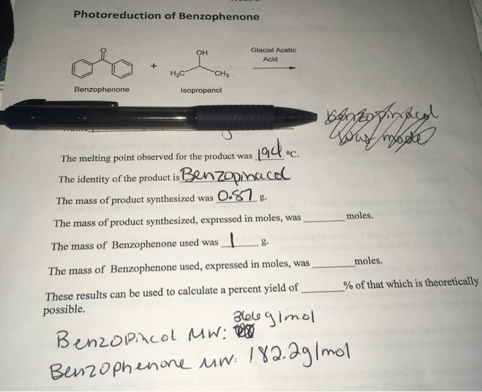 Solved Photoreduction of Benzophenone OH OH Glacial Acetic | Chegg.com