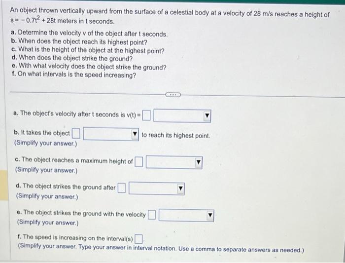 Solved An object thrown vertically upward from the surface | Chegg.com
