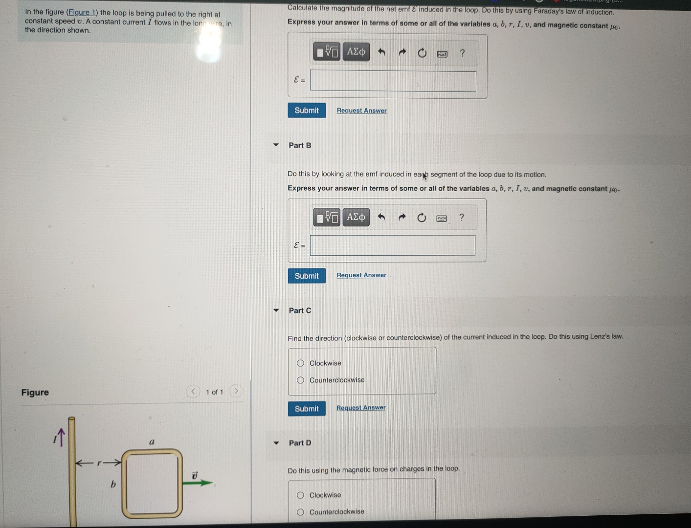 Solved In the figure (Figure 1) ﻿the loop is being pulled to | Chegg.com