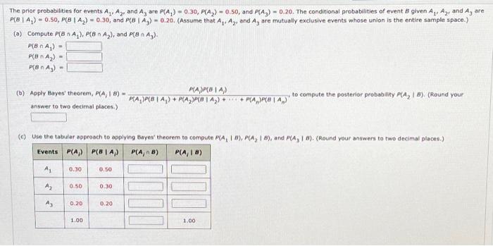 Solved The prior probabilities for events A1,A2, and A3 are | Chegg.com