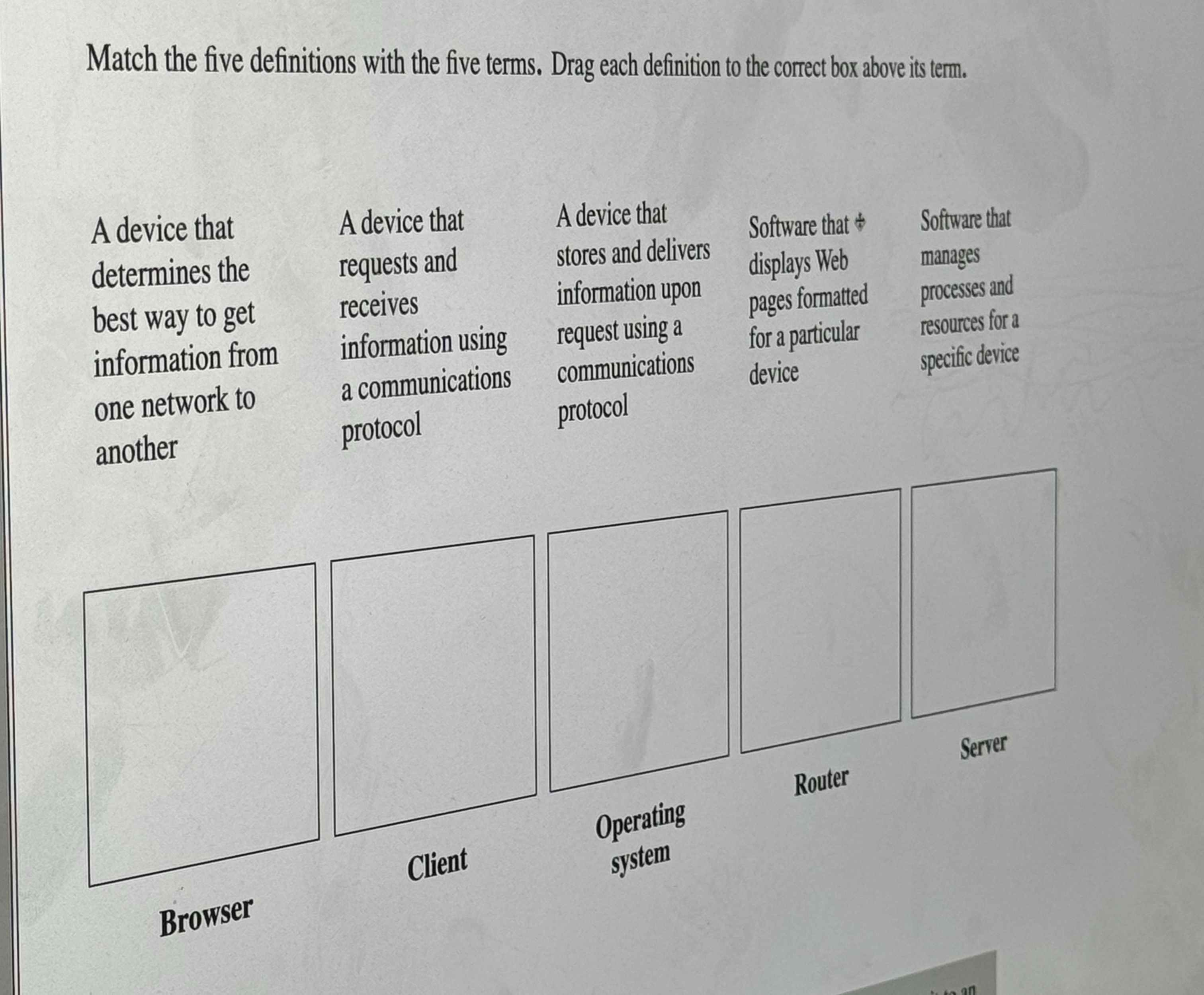 Solved Match the five definitions with the five terms. Drag | Chegg.com
