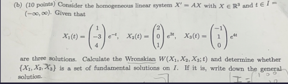 Solved (b) (10 ﻿points) ﻿Consider the homogeneous linear | Chegg.com