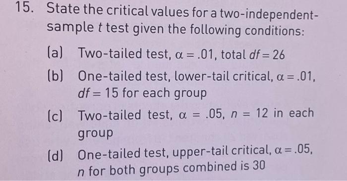 Solved 5. State the critical values for a | Chegg.com