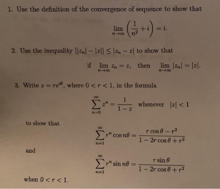 Solved 1. Use the definition of the convergence of sequence | Chegg.com