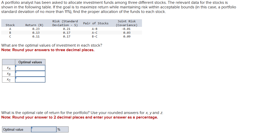 Solved A portfolio analyst has been asked to allocate | Chegg.com