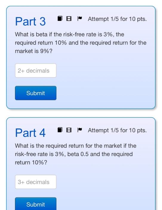 Solved Use the required return-beta equation from the CAPM. | Chegg.com