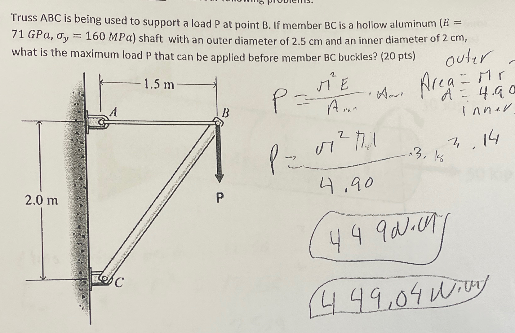 Solved Truss ABC is being used to support a load P ﻿at point | Chegg.com