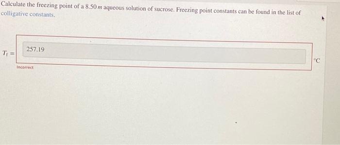 Solved Calculate the freezing point of a 8.50 m aqueous | Chegg.com