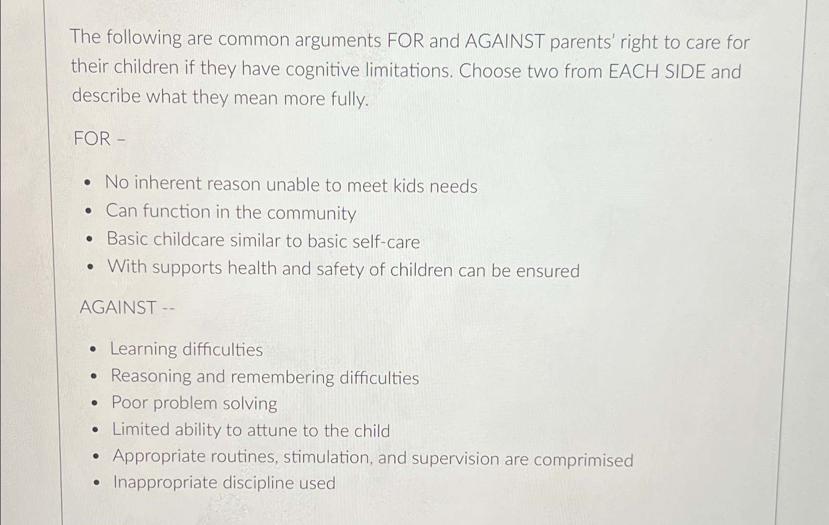 Solved The following are common arguments FOR and AGAINST | Chegg.com