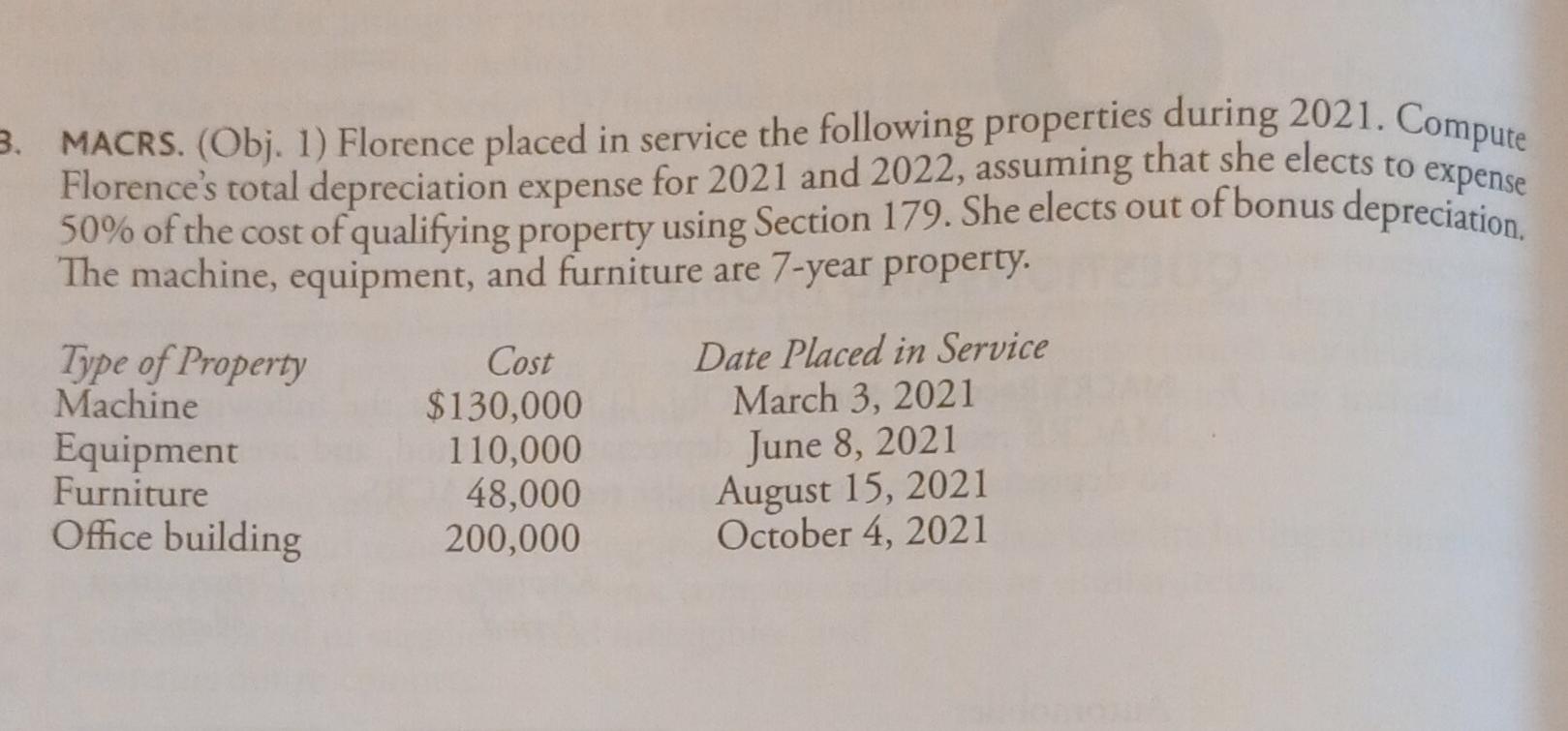 Solved MACRS. (Obj. 1) Florence placed in service the | Chegg.com