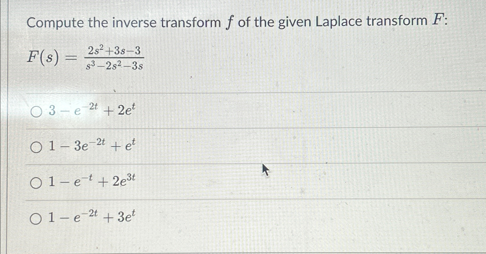 Solved Compute the inverse transform f ﻿of the given Laplace | Chegg.com