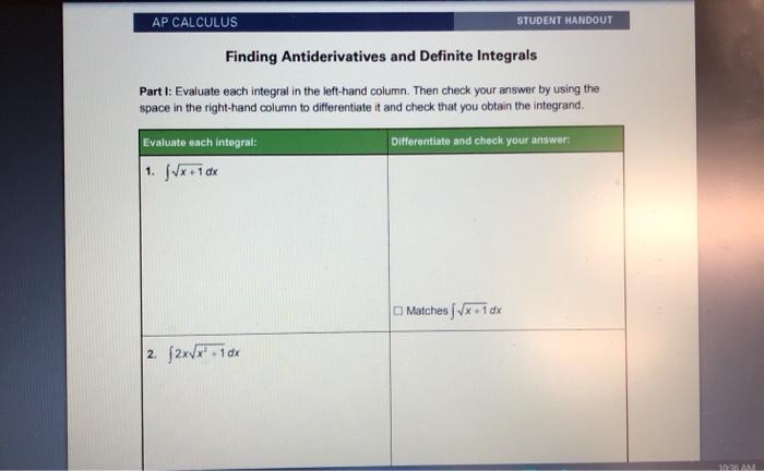 Solved AP CALCULUS STUDENT HANDOUT Finding Antiderivatives | Chegg.com