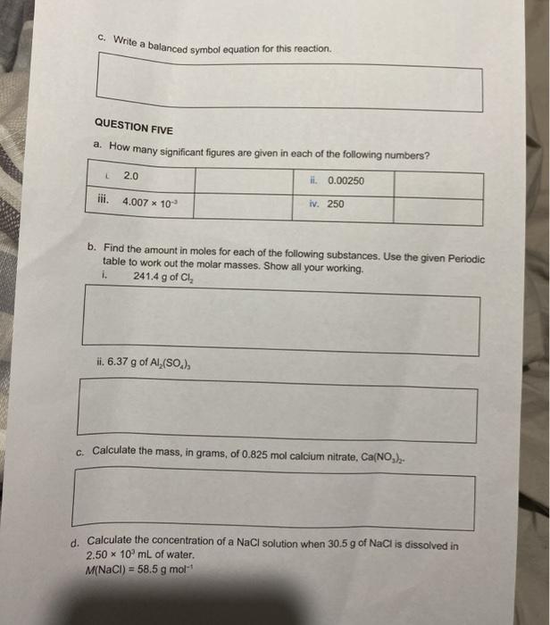 Solved c. Write a balanced symbol equation for this | Chegg.com