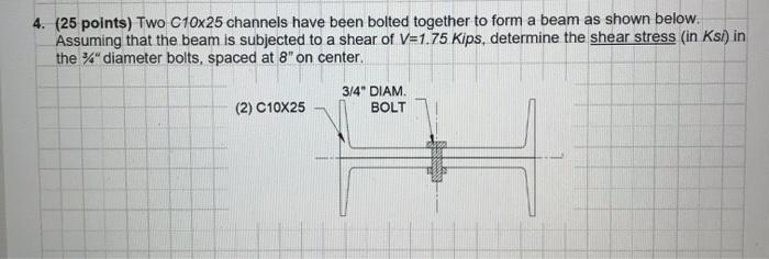 Solved 4. (25 points) Two C10x25 channels have been bolted | Chegg.com