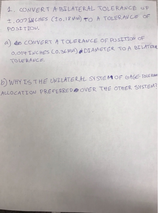 Solved 1, CONVERTA BILATERAL TOLERANCE OF +,002 INCHES | Chegg.com