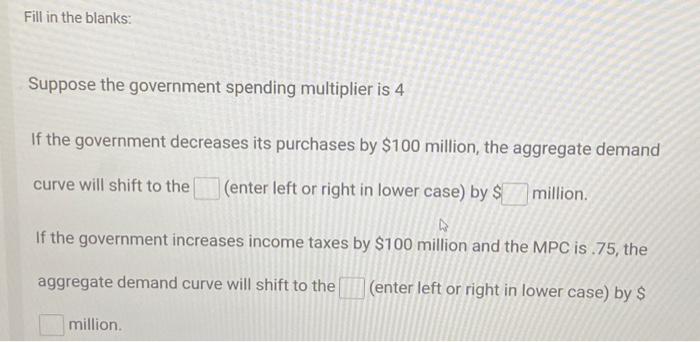 Solved Fill in the blanks: Suppose the government spending | Chegg.com