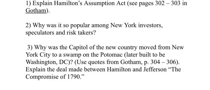 1) Explain Hamilton's Assumption Act (see pages 302 - | Chegg.com