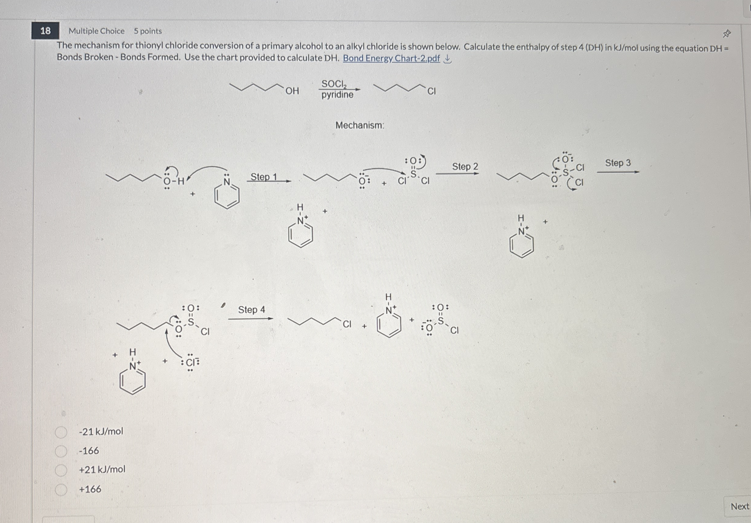 18Multiple Choice 5 ﻿pointsThe mechanism for thionyl | Chegg.com