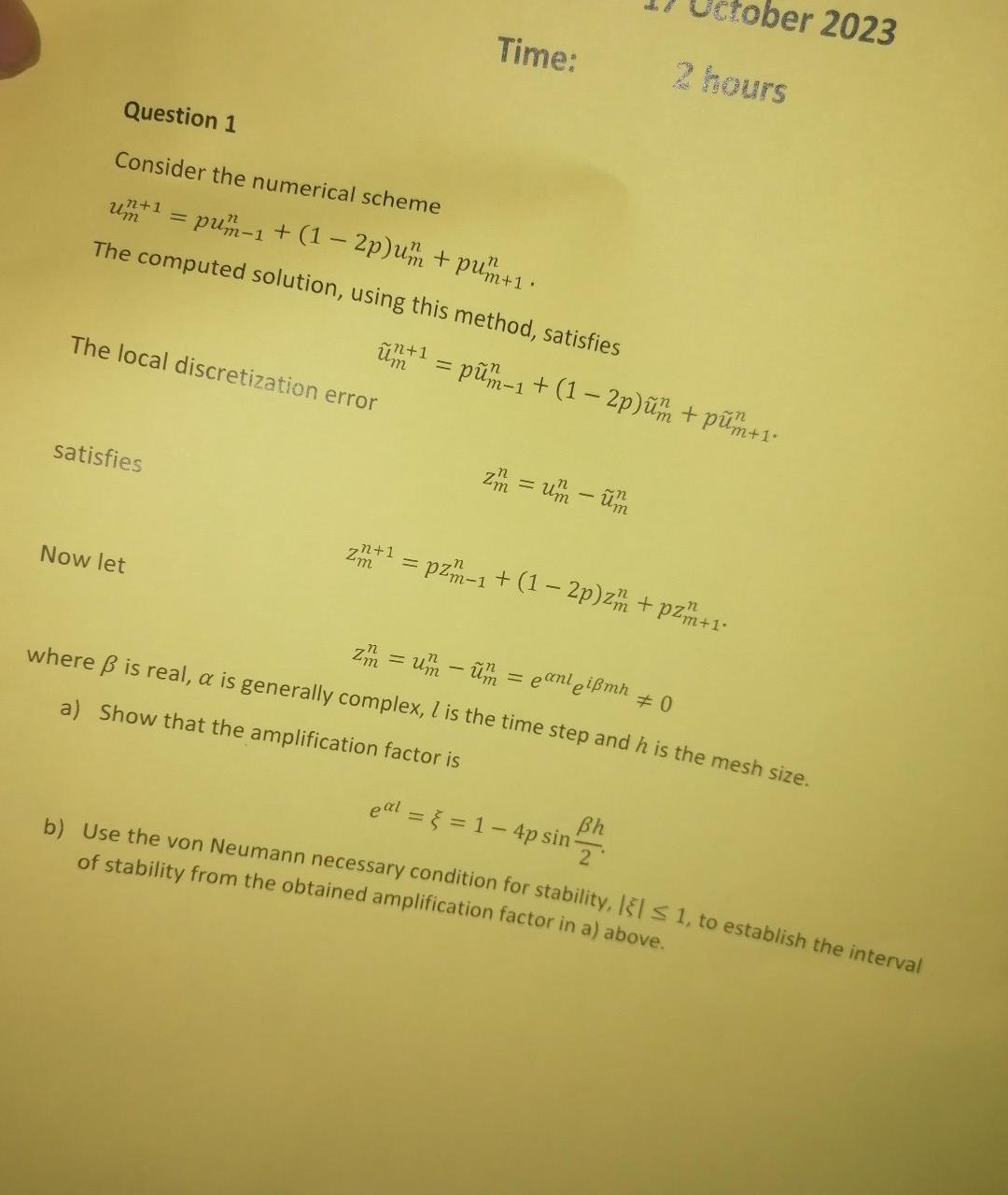 Solved Consider the numerical scheme | Chegg.com