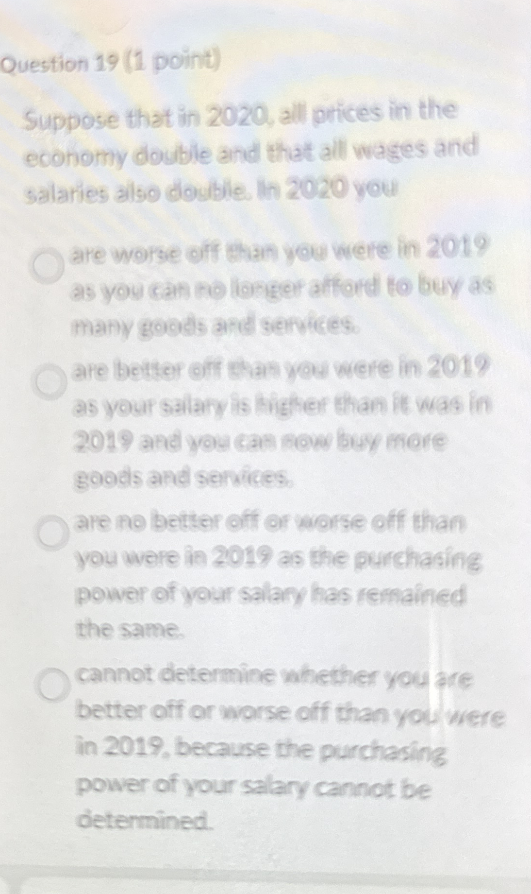 Solved Question 19 (1 ﻿point)Suppose that in 2020 , ﻿all | Chegg.com