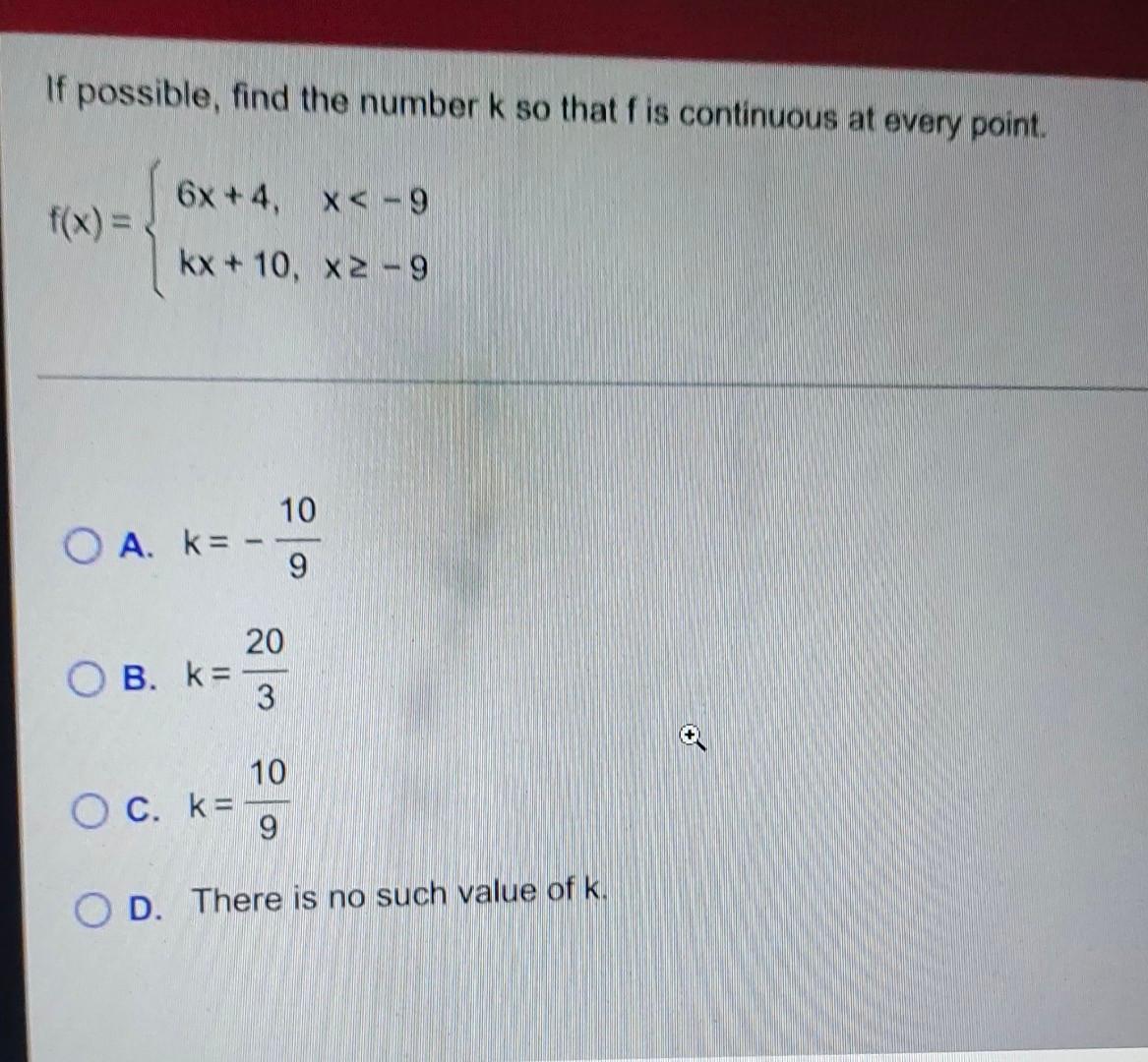 Solved If possible, find the number k so that fis continuous | Chegg.com