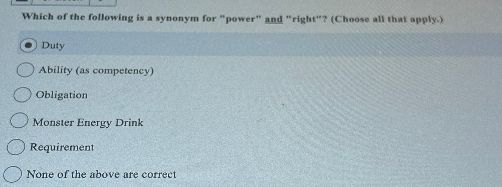 Solved Which of the following is a synonym for "power" and | Chegg.com