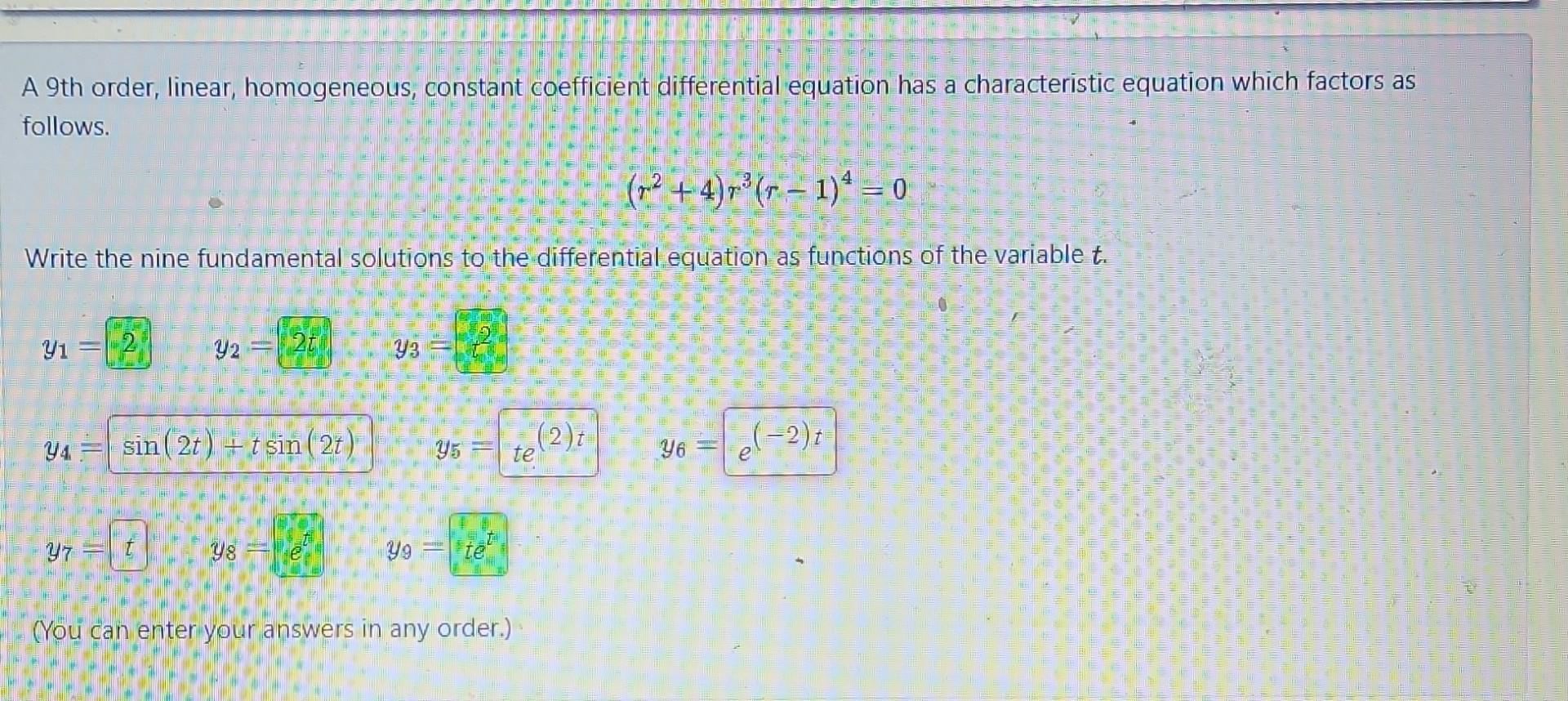 Solved A 9th Order Linear Homogeneous Constant