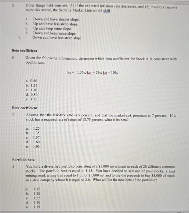 Solved 5 Other things held constant, (1) if the expected | Chegg.com